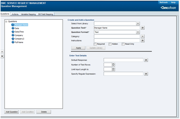 Service Request Management - How to use Action Tab within Question and ...