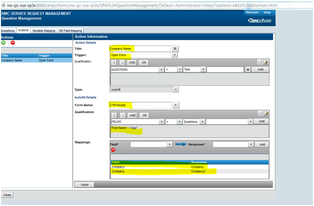 Service Request Management - How to use Action Tab within Question and ...